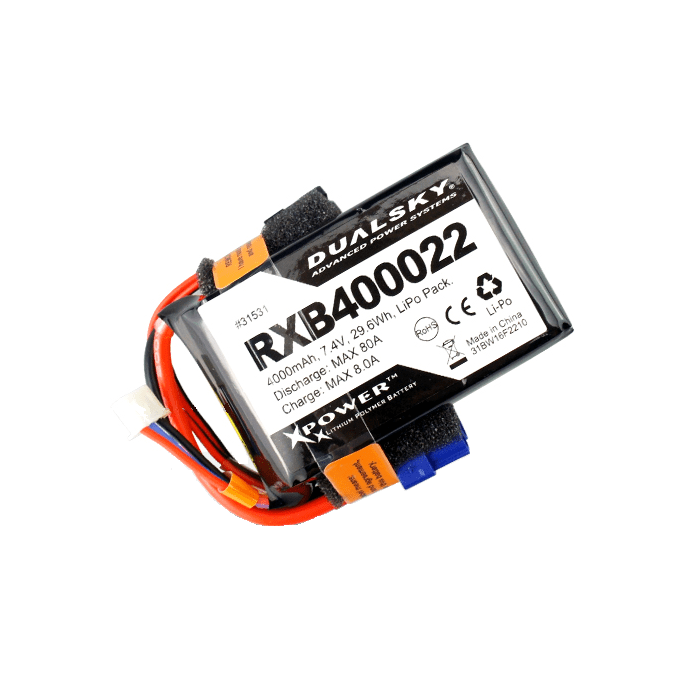 Dualsky 4000mah 2S 25C LiPo Reciever Battery, IVM, JR and XT60 Plug ...